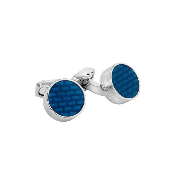 Tateossian Silver / Blue Thompson Brick Cufflinks In Rhodium Plated With Blue Enamel - Silver/blue