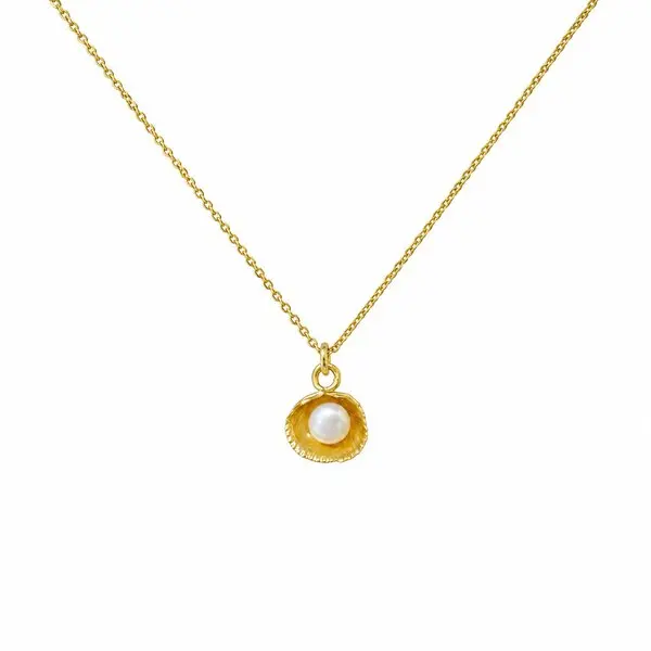 MOTHER NATURE JEWELRY Sea Shell & Pearl Necklace, Handmade Minimalist Pendant Nature Jewelry, Sterling Silver - Gold