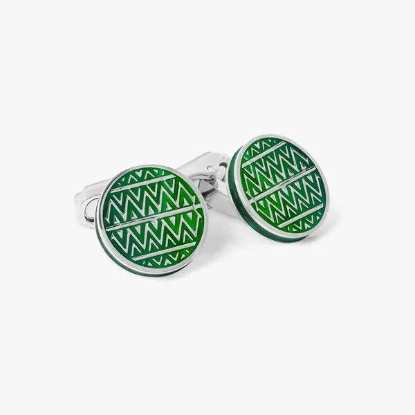 Tateossian Silver / Green Thompson Cairo Cufflinks With Green Enamel - Silver/green