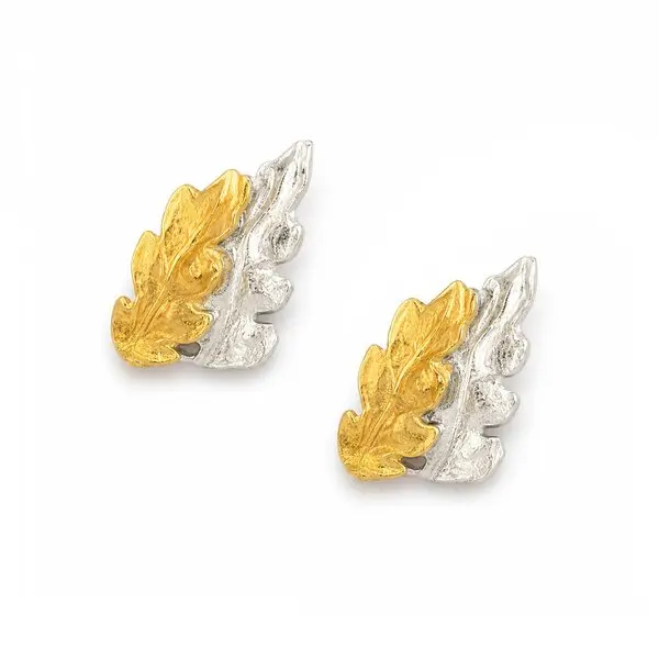 MOTHER NATURE JEWELRY Gold / Silver Two-tone Fern Leaf Earrings, Handmade Minimalist Studs Dainty Jewelry, Sterling Silver - Gold/silver