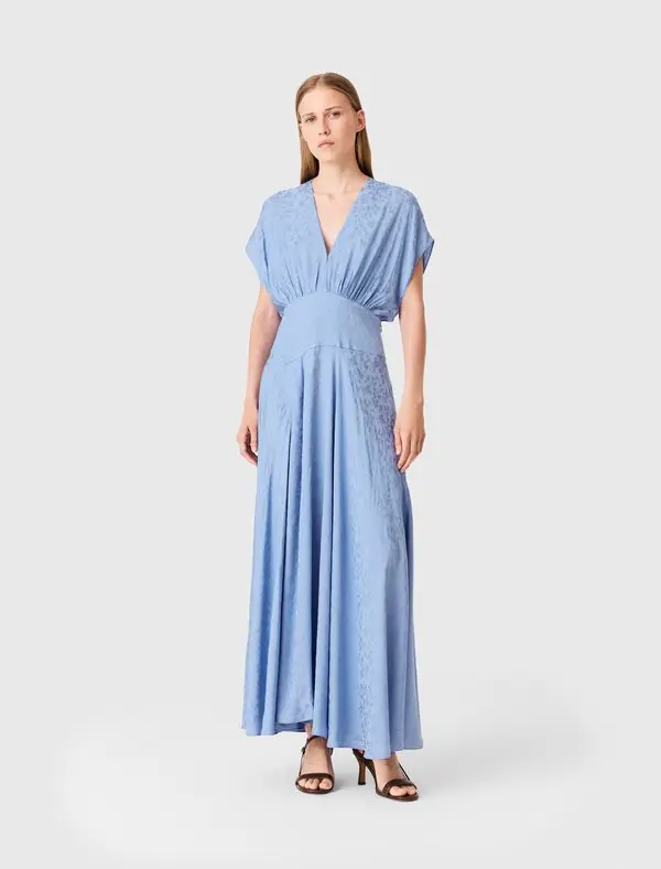 Maje Patterned Jacquard Maxi Dress - Light Blue