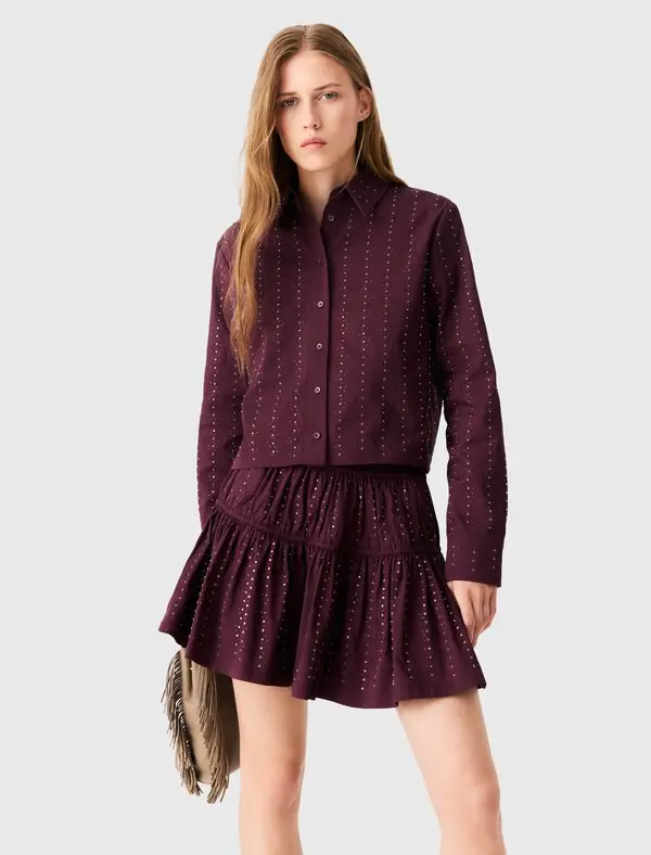 Maje Short Rhinestone Cotton Skirt