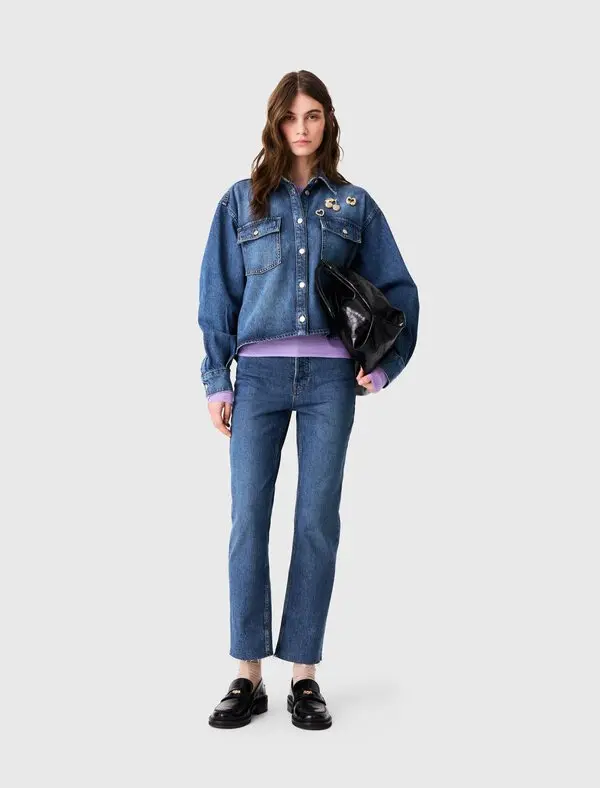 Maje Denim Shirt With Brooches - Blue