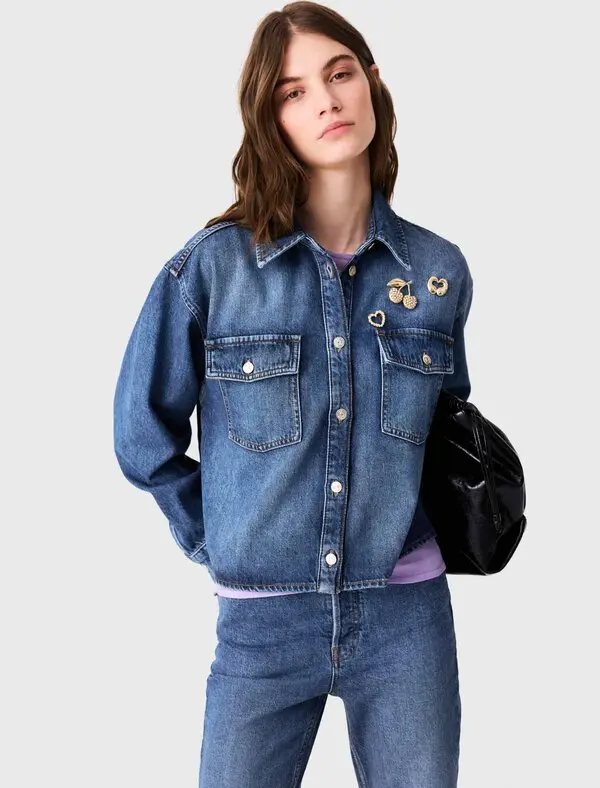 Maje Denim Shirt With Brooches