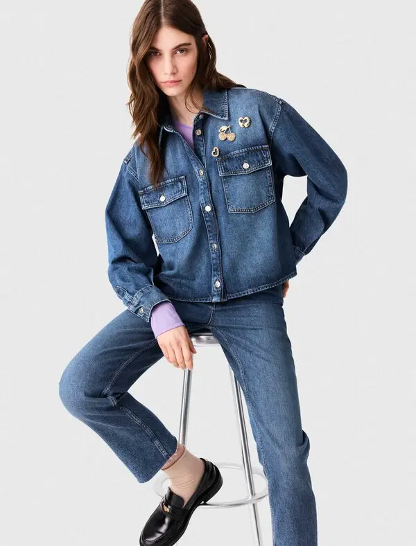 Maje Denim Shirt With Brooches