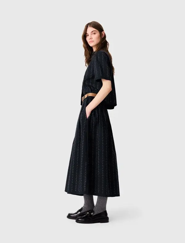 Maje Long Rhinestone Cotton Skirt