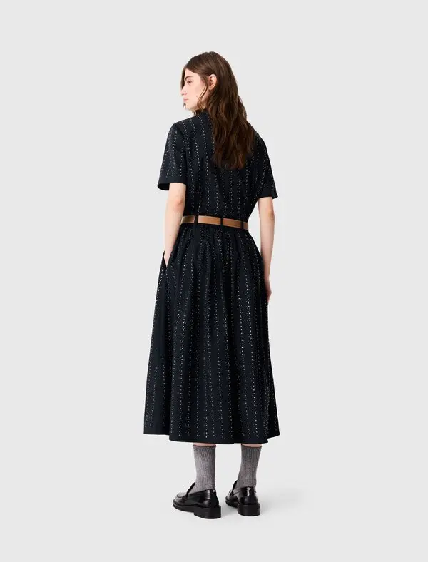 Maje Long Rhinestone Cotton Skirt