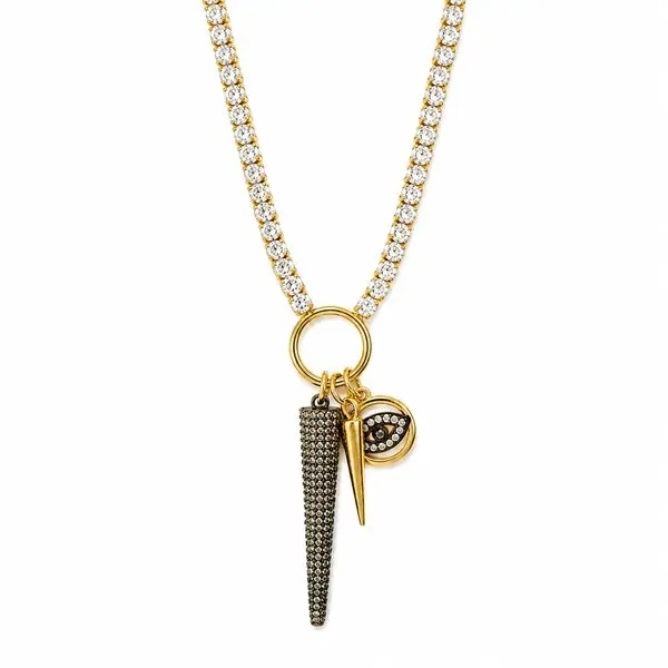 Persia Donà Jewelry Tennis Chain X Spike Charm Necklace - Gold