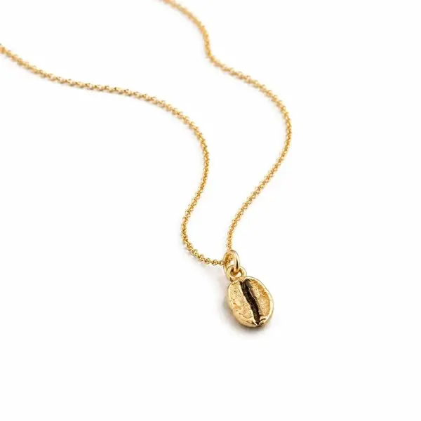 MOTHER NATURE JEWELRY Coffee Bean Necklace, Handmade Minimalist Pendant Nature Inspired Charm, Sterling Silver - Gold