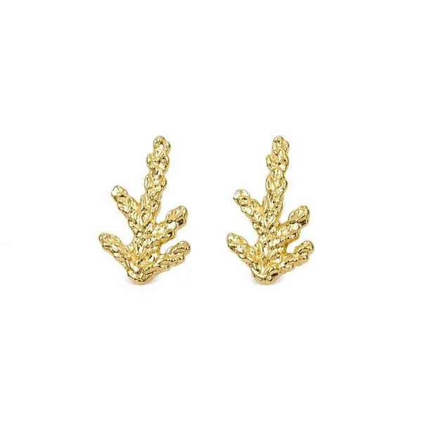 MOTHER NATURE JEWELRY Minimalist Juniper Studs, Handmade Branch Earrings Nature Jewelry, Sterling Silver - Gold