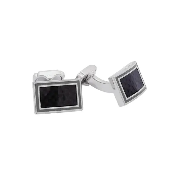 Tateossian Silver / Black Thompson Carbon Enhance Cufflinks In White Bronze Plated With Black Carbon Fibre - Silver/black