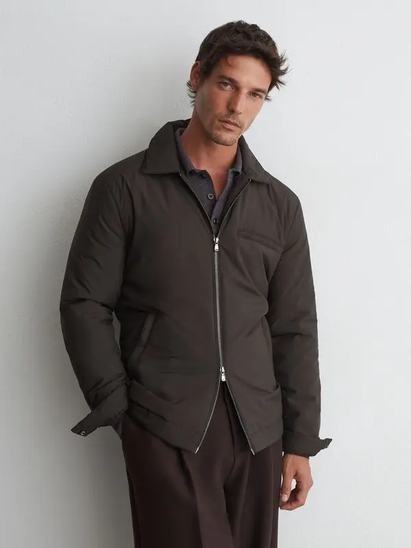 REISS Bernardi Technical Padded Zip-through Jacket - Dark Brown