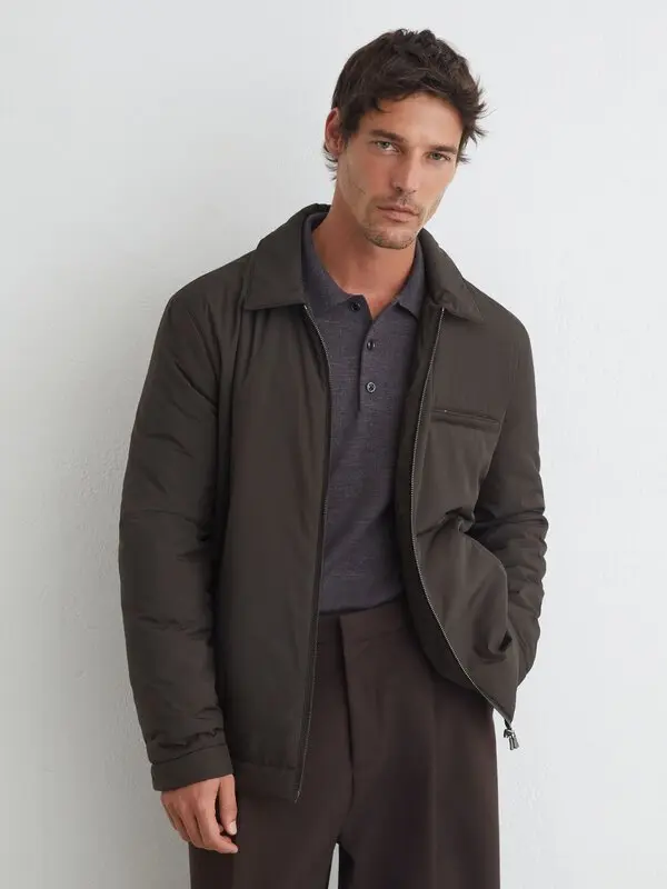 REISS Bernardi Technical Padded Zip-through Jacket - Dark Brown