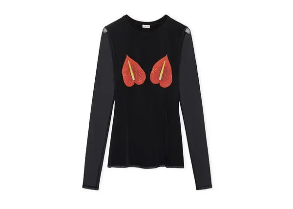 Loewe Anthurium Semi Sheer Mesh Top - Black/red