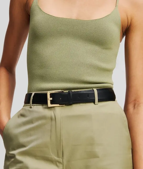 Karl Lagerfeld Smooth Leather Belt With Gold-tone Logo Buckle