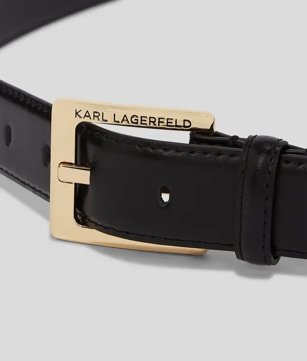 Karl Lagerfeld Smooth Leather Belt With Gold-tone Logo Buckle