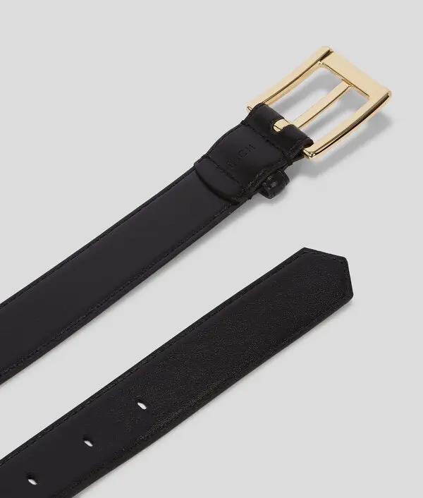 Karl Lagerfeld Smooth Leather Belt With Gold-tone Logo Buckle