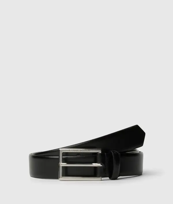Karl Lagerfeld Classic Leather Belt With Engraved Buckle - Black-nickel