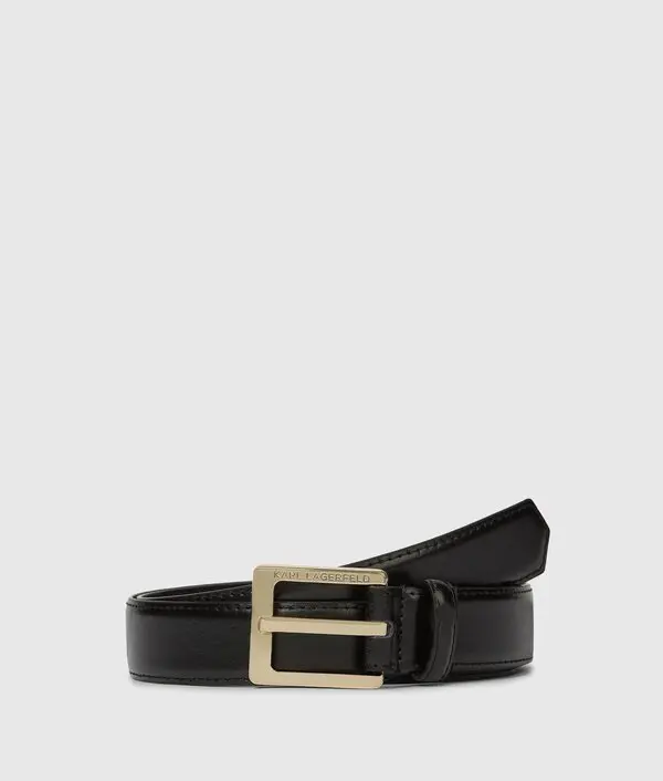 Karl Lagerfeld Classic Leather Belt With Engraved Buckle - Black/gold