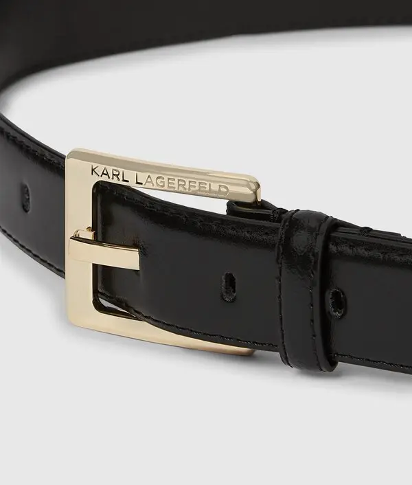 Karl Lagerfeld Classic Leather Belt With Engraved Buckle - Black/gold
