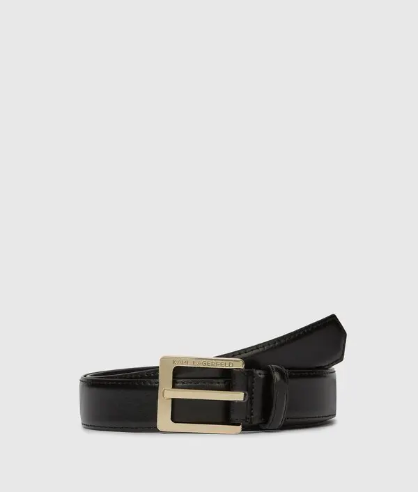 Karl Lagerfeld Classic Leather Belt With Engraved Buckle - Black/gold