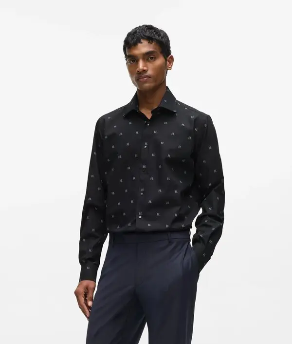Karl Lagerfeld All-over Monogram Shirt - Black Structure