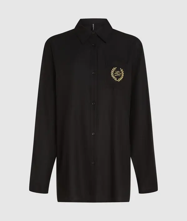 Karl Lagerfeld Long-sleeved Crest Logo Shirt - Black