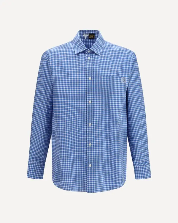 Loewe Textured Cotton Check Shirt - Light Blue