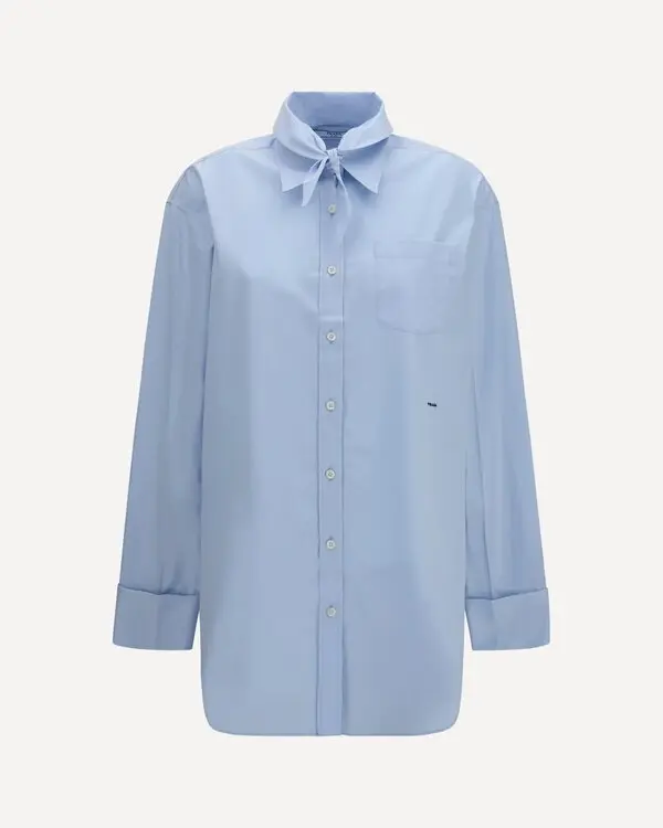 Prada Oversized Shirt With Pocket And Embroidered Logo - Light Blue