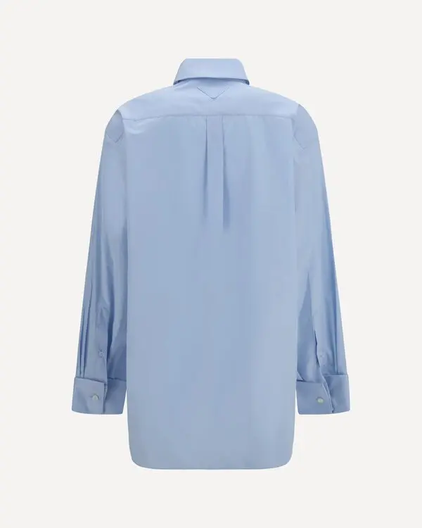 Prada Oversized Shirt With Pocket And Embroidered Logo - Light Blue