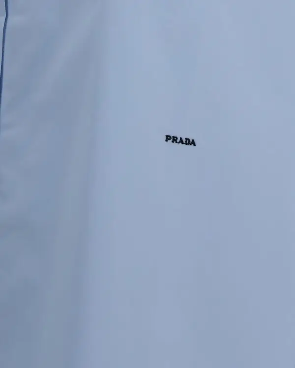 Prada Oversized Shirt With Pocket And Embroidered Logo - Light Blue