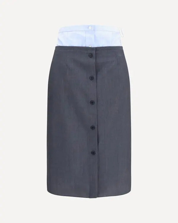 Prada Double-layer Midi Skirt In Cotton And Linen