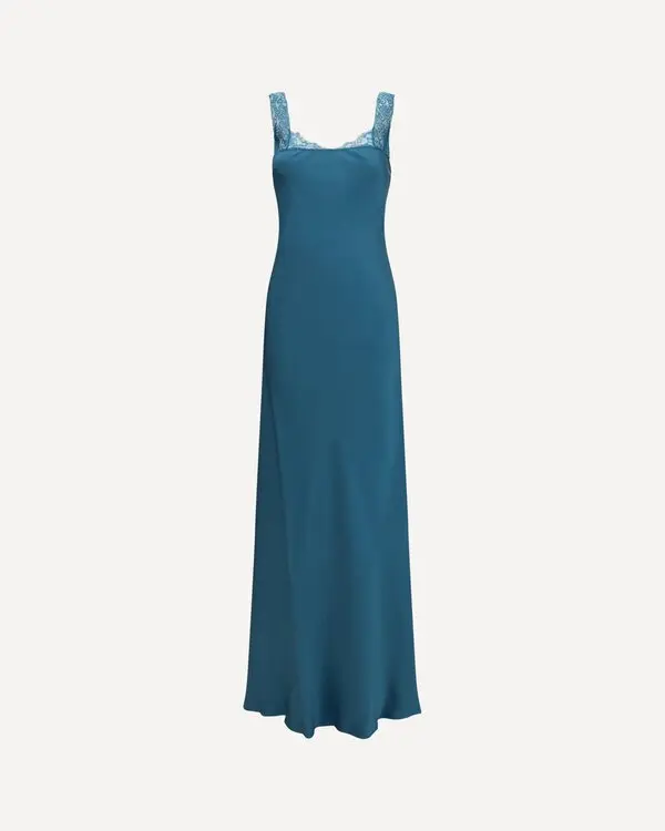 FORTE_FORTE Satn Max Dress Wth Lace Trms - Blue