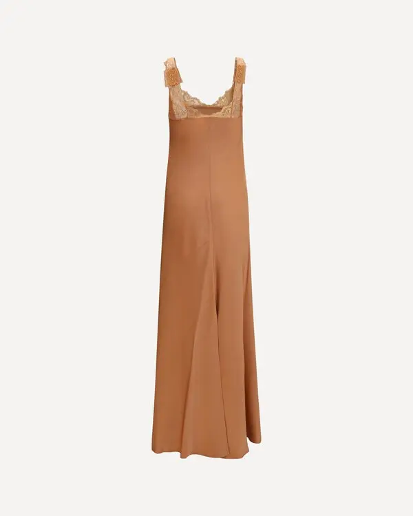 FORTE_FORTE Satin Maxi Dress With Lace Trims - Beige