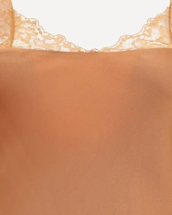 FORTE_FORTE Satin Maxi Dress With Lace Trims - Beige