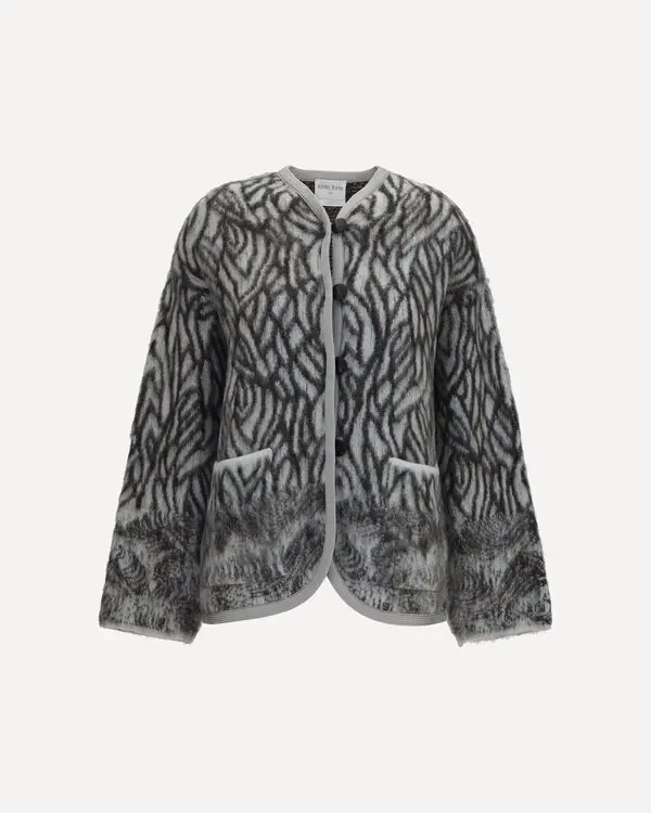FORTE_FORTE Heron Feather Motif Brushed Cardigan