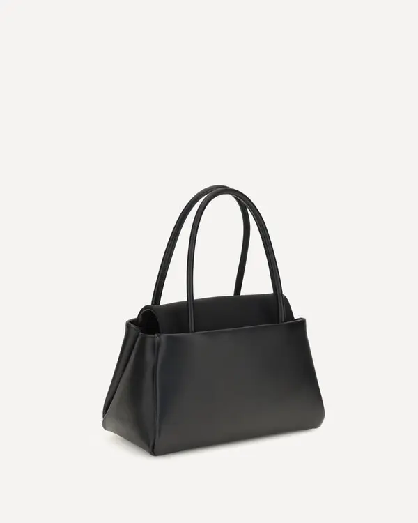 Prada Calfskin Leather Top Handle Bag With Triangle Logo - Black