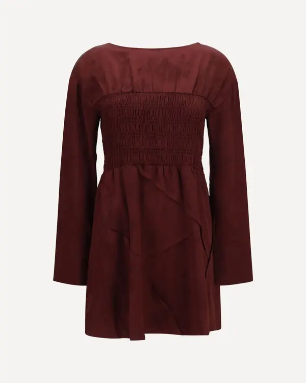 GANNI Long-sleeve Satin Mini Dress With Ruched Bodice
