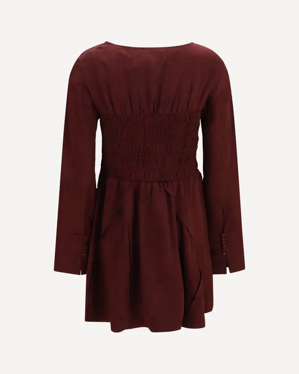 GANNI Long-sleeve Satin Mini Dress With Ruched Bodice