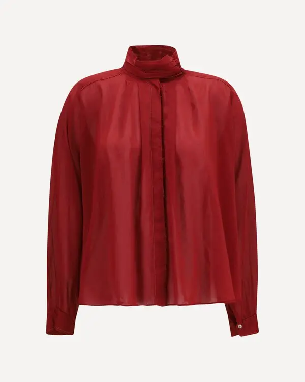 FORTE_FORTE Pleated High-neck Blouse - Red