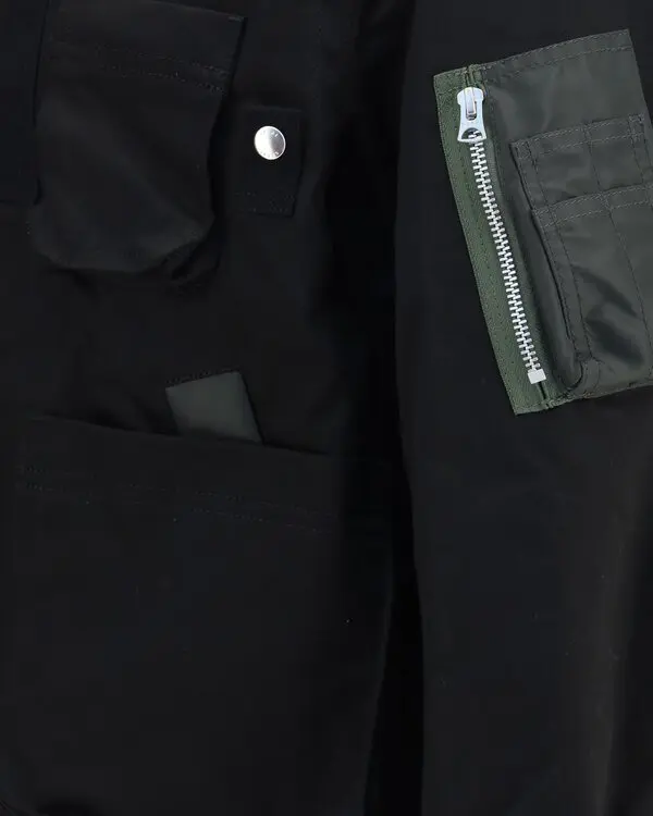 Sacai Cotton Bomber Jacket With Leather Details
