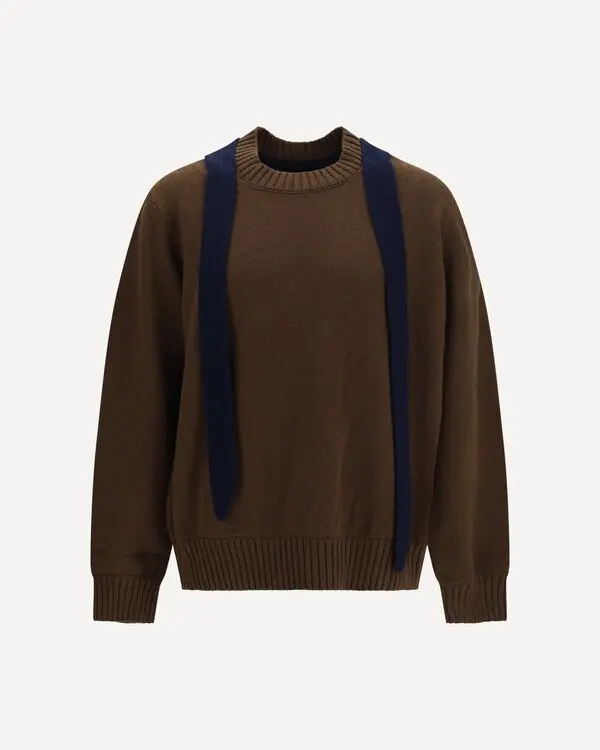 Sacai Wool Knit Cardigan With Integrated Scarf