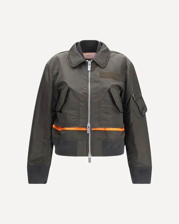 Sacai Double-zip Nylon Bomber Jacket - Green