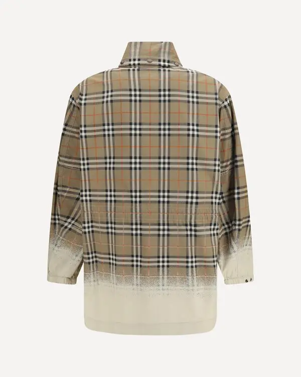 Burberry Gabardine Parka With Faded Check Print