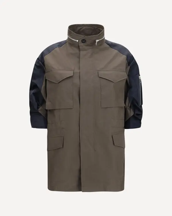 Sacai Nylon And Cotton Jacket With Three-quarter Sleeves - Khaki