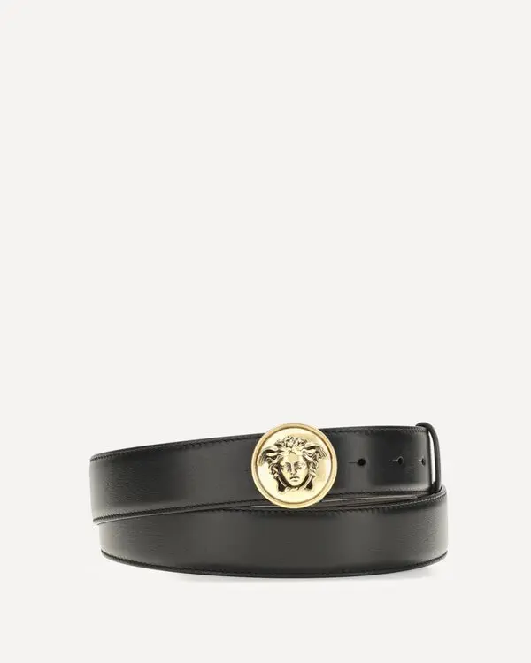 Versace Medusa Buckle Leather Belt - Black