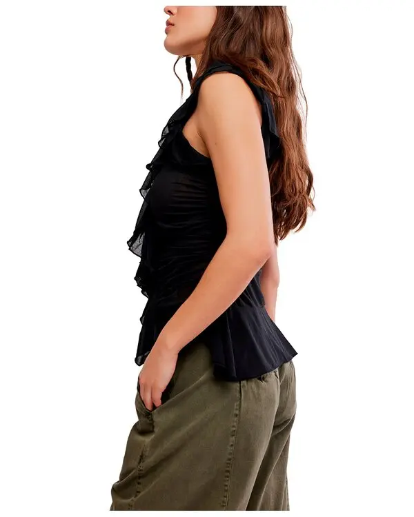 Free People Blythe Ruffle Front Vest - Black
