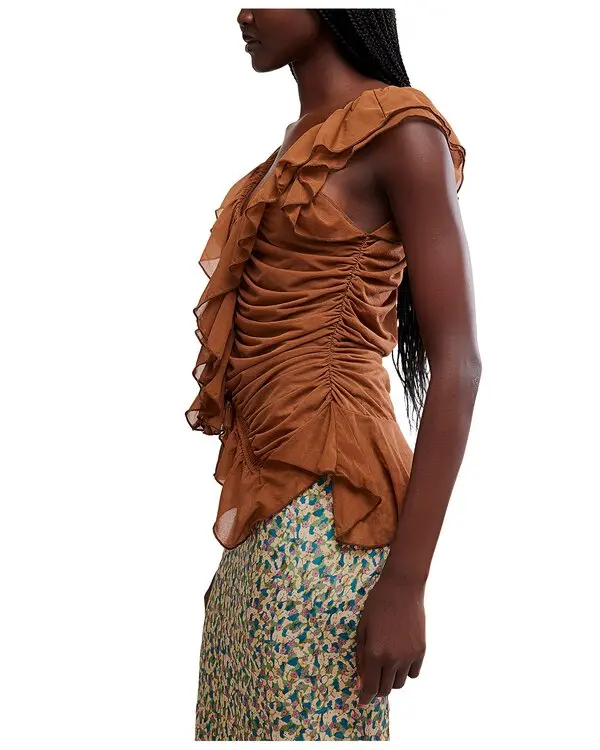 Free People Blythe Ruffle Front Vest - Sepia Clay