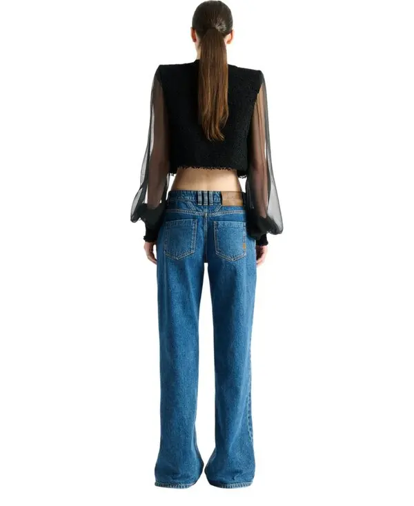 Balmain Cropped Tweed Jacket With Sheer Sleeves