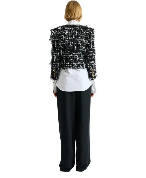 Balmain Cropped Jacket In Fringed Tweed